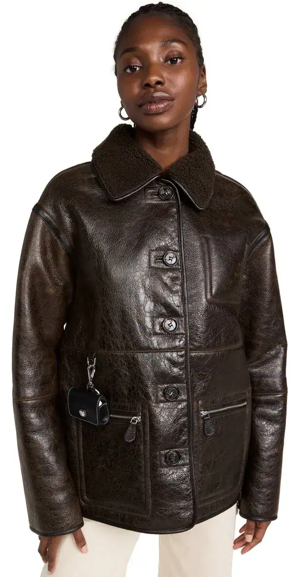 Saks Potts Ada Reversible Shearling Jacket In Distressed Brown